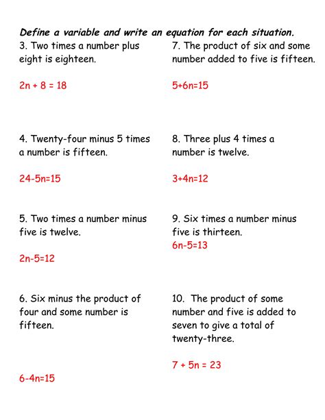 Writing Two Step Equations DOC