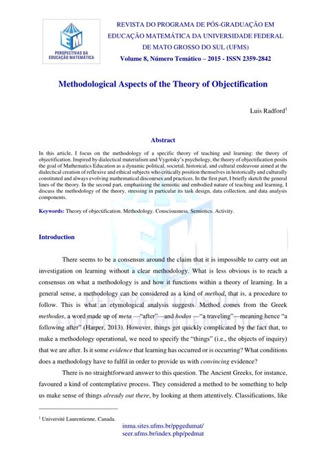Pdf Methodological Aspects Of The Theory Of Objectification