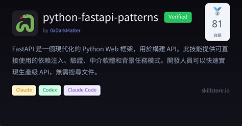 Python Fastapi Patterns 使用 Fastapi 模式構建 Rest Api Skillstore