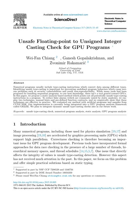 Pdf Unsafe Floating Point To Unsigned Integer Casting Check For Gpu Programs