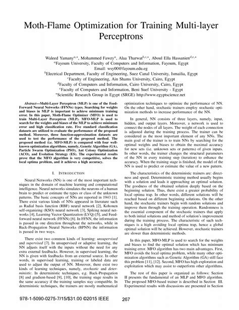 Pdf Moth Flame Optimization For Training Multi Layer Perceptrons
