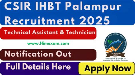Csir Ihbt Palampur Recruitment 2025 Technical Assistant And Technician