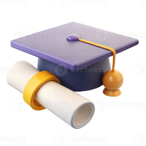 3d Render Of Purple Graduation Cap And Diploma 50907255 Png