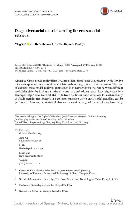 Deep Adversarial Metric Learning For Cross Modal Retrieval Request Pdf