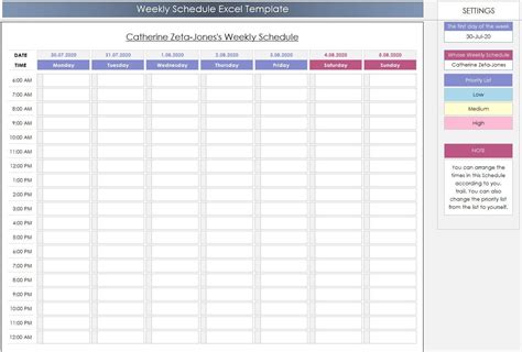 Weekly Schedule Excel Template Planner Template Excel Schedule Tracker Printable Excel Fillable