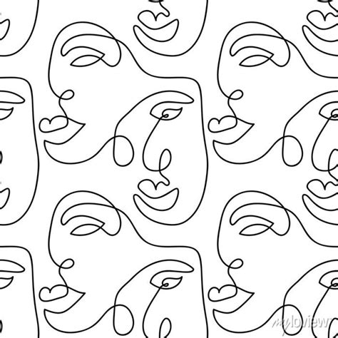One Line Drawing Abstract Face Seamless Pattern Modern Minimalism • Wall Stickers Eye Crowd