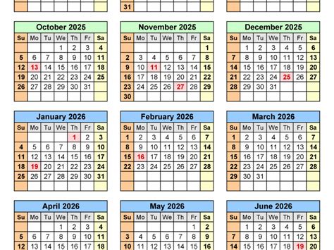 July 2025 To June 2026 Calendar
