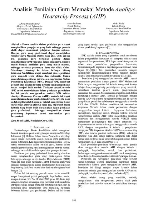 Pdf Analisis Penilaian Guru Memakai Metode Analityc Heararchy Process