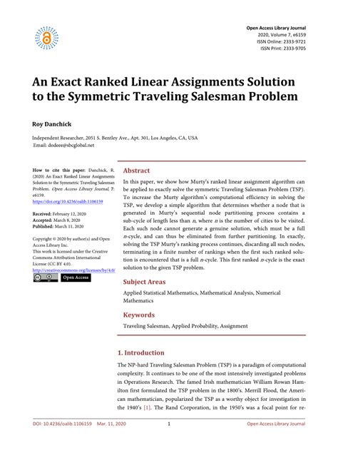 Pdf An Exact Ranked Linear Assignments Solution To The Symmetric