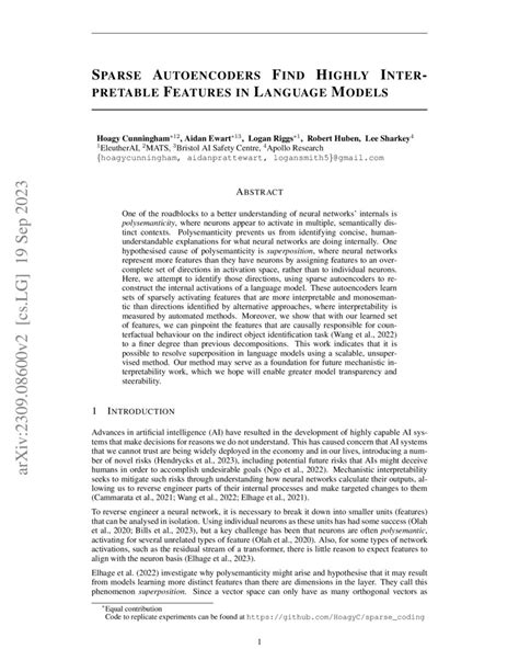 sparse autoencoders find highly interpretable features in language