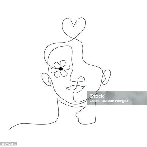 Lineart Continu Dune Personne Avec Une Fleur À Lintérieur De La Tête