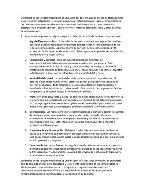 El Derecho De Las Telecomunicaciones Es Una Rama Del Derecho Que Se