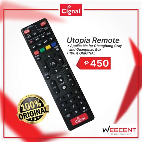 Cignal TV UTOPIA Remote Control For CHANGHONG And GUANGMAO Brand Box Shopee Philippines