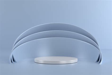 3d 그림 모형 연단 제품을위한 기하학적 추상적 인 구성 또는 파란색 배경에 광고 최소 3d 일러스트레이션은 스톡 사진을 렌더링합니다 시장 가판대에 대한 스톡 사진 및 기타