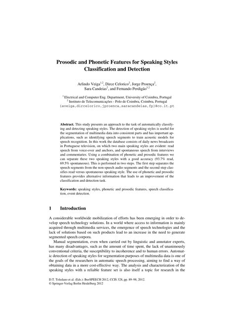 Pdf Prosodic And Phonetic Features For Speaking Styles Classification And Detection