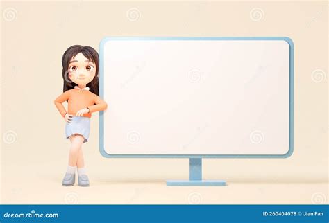The Cartoon Girl And Computer Monitor D Rendering Stock Illustration Illustration Of Cute