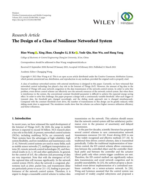 Pdf The Design Of A Class Of Nonlinear Networked System
