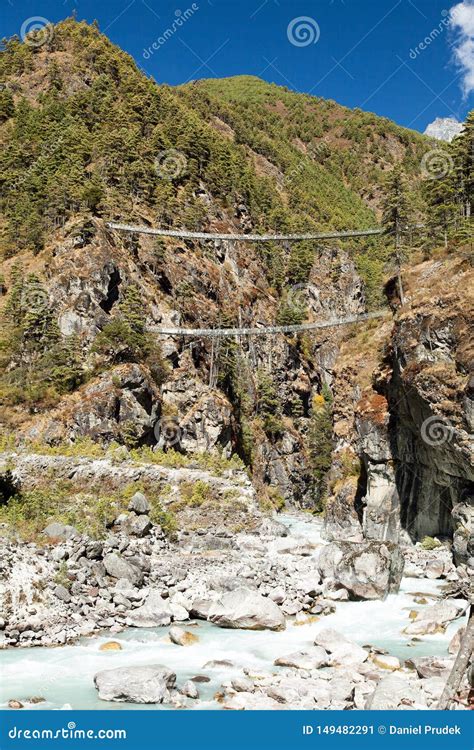 Rope Hanging Suspension Bridges In Nepal Himalayas Stock Image Image