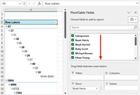 transfer pivot table row labels in separate columns in excel excel