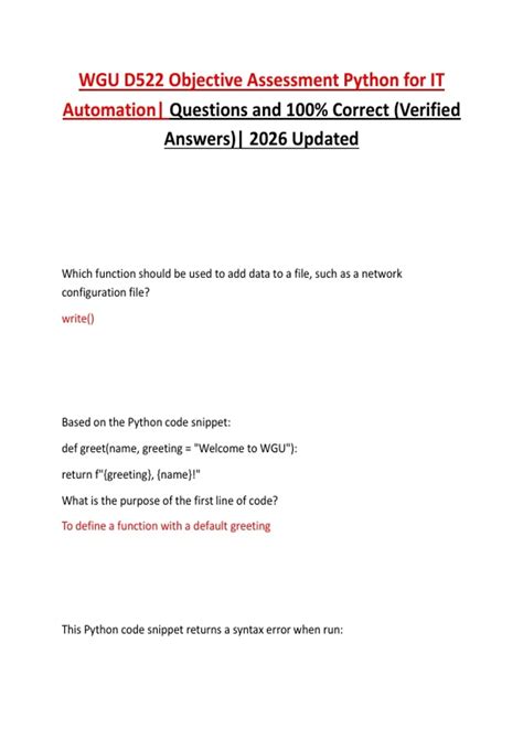Wgu D522 Objective Assessment Python For It Automation Questions And