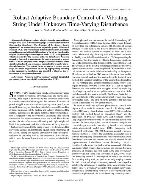 Pdf Robust Adaptive Boundary Control Of A Vibrating String Under