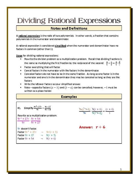 Dividing Rational Expressions Notes Examples Guided Notes And Assignment