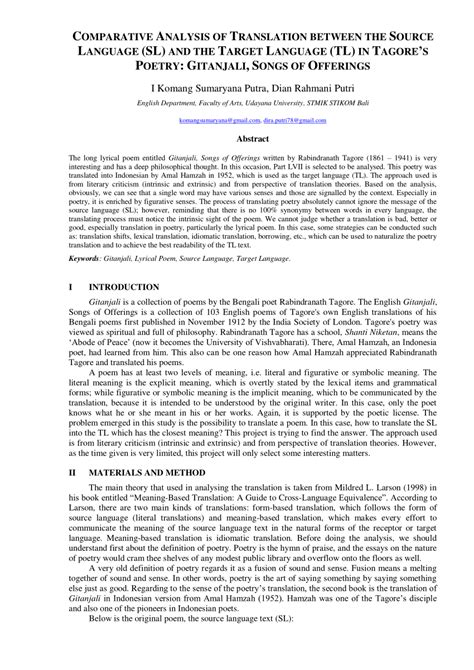 Pdf Comparative Analysis Of Translation Between The Source Language Sl And The Target