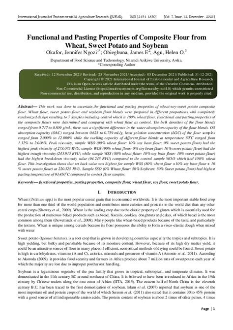 Pdf Functional And Pasting Properties Of Composite Flour From Wheat Sweet Potato And Soybean