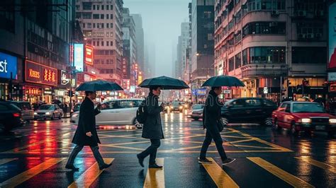 People Crossing City Street In Rain Stock Illustration Illustration
