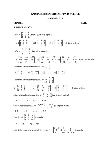 Grade Xii A Assignment Maths Pdf Mathematical Physics Algebra