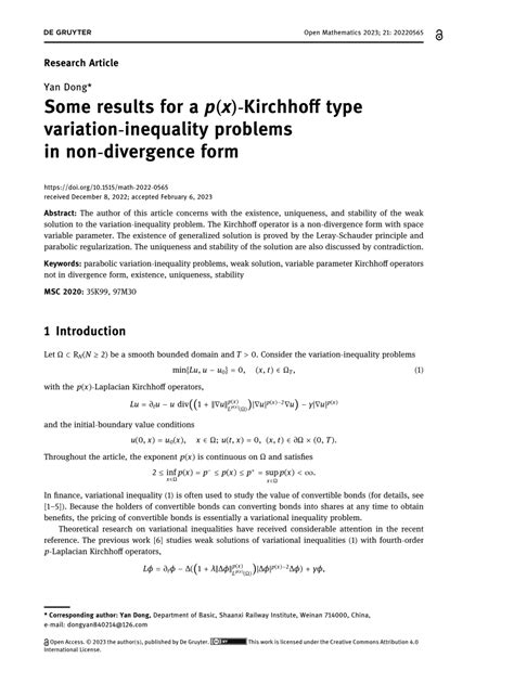 Pdf Some Results For A Px Kirchhoff Type Variation Inequality