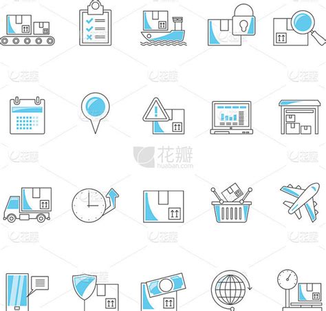 行货运、航运、物流和运输图标