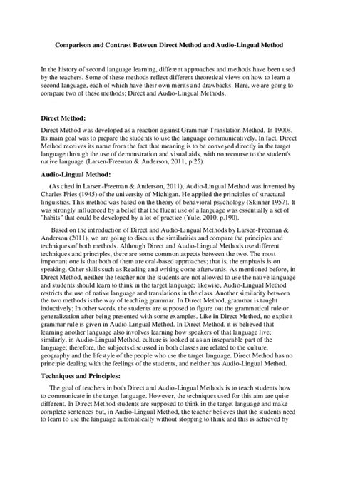 Pdf Comparison And Contrast Between Direct Method And Audio Lingual Method