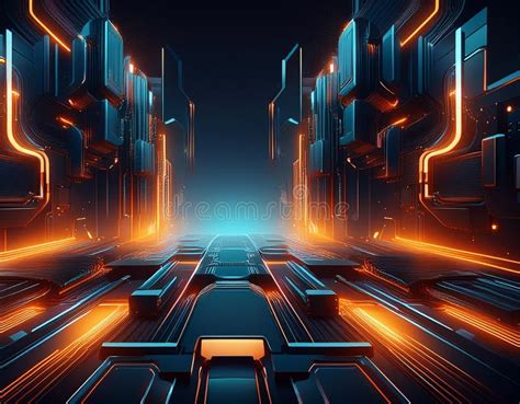 Futuristic Abstract Background With Tech Elements And Neon Lights Stock Image Image Of