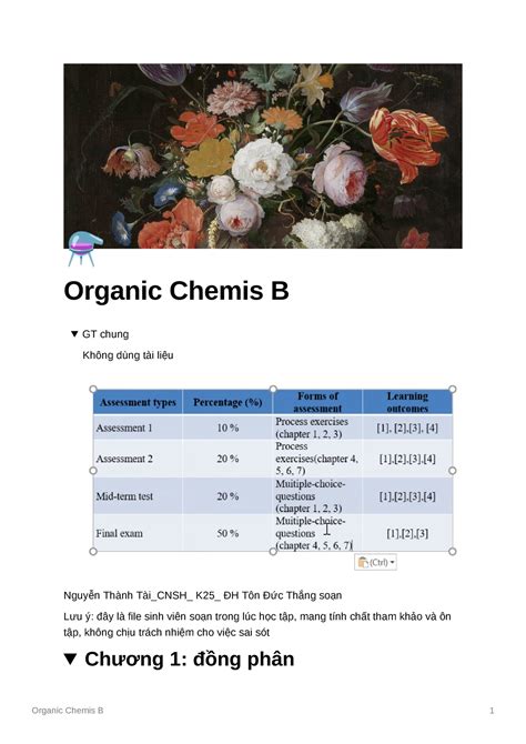 Hóa Đại Cương Hữu Cơ Hóa Đại Cương B Organic Chemis B GT chung Không dùng tài liệu Nguyễn
