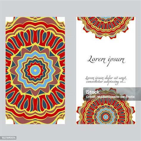 인사말 및 비즈니스 카드에 대 한 서식 파일이입니다 벡터 일러스트입니다 와 오리엔탈 패턴입니다 만다라입니다 웨딩 초대장 0명에 대한 스톡 벡터 아트 및 기타 이미지 Istock