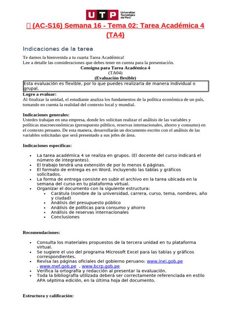 Ac S16 Semana 16 Tema 02 Tarea Académica 4 Ta4 Micro Y Macroeconomia Pdf