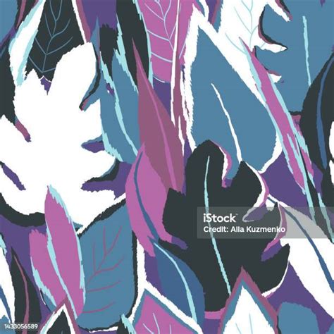 손으로 그린 색상으로 매끄럽게 꽃 이국적인 몬스터 잎 귀여운 여름 배경 열대 가지 현대 꽃 구성 벽지 직물 직물을위한 패션 벡터 일러스트 레이 션 가을 단풍에 대한 스톡