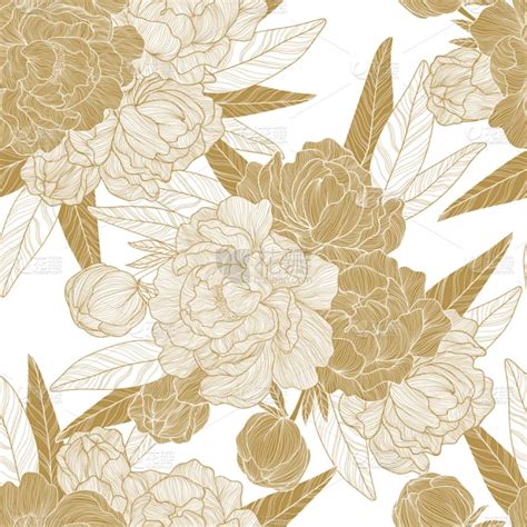 纺织品 婚礼 四方连续纹样 背景 线条画 裹住 轮廓 牡丹 黄金 叶子 花瓣网