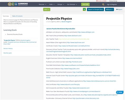 projectile physics oer commons