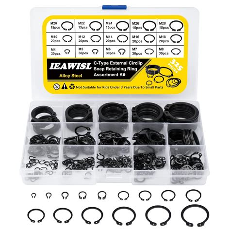 Snap Ring Set 325pcs Alloy Steel External Retaining Ring 15 Sizes C
