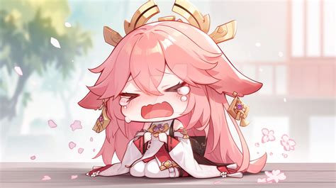 Cute Chibi Yae Miko Crying Genshin Impact 31 By Anitoonwallpaper On Deviantart