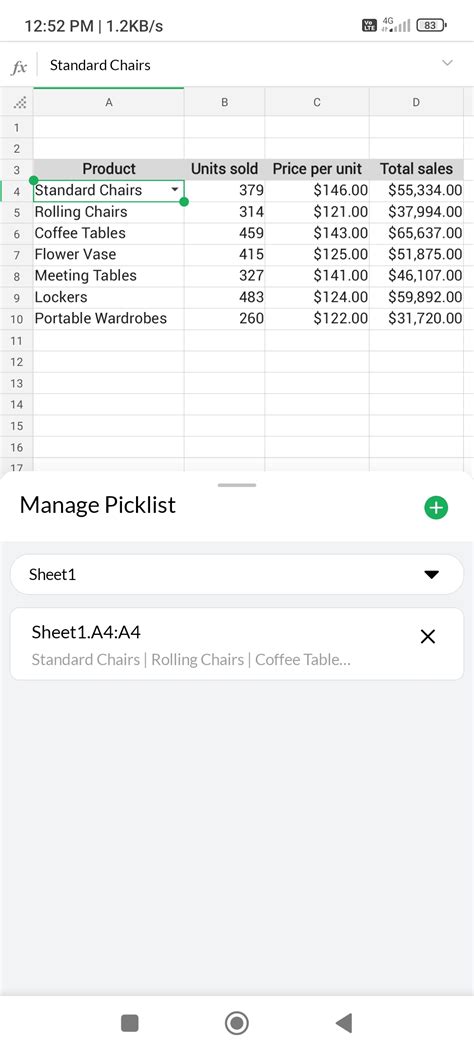 manage picklist zoho sheet for android