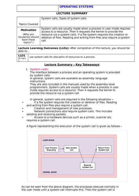stem calls types of system calls lecture summary topics covered