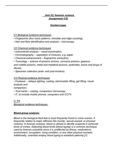 Btec Applied Science Forensic Evidence Unit 23a B C D Bundle Stuvia Us