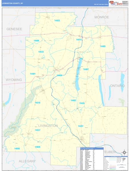 Livingston County Ny Zip Code Wall Map Basic Style By Marketmaps