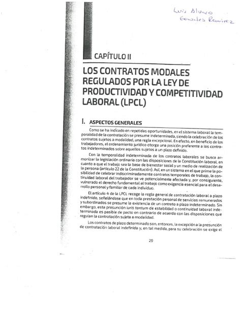 Los Contratos Modales Regulados Por La Lpcl Luis Alvaro Gonzales