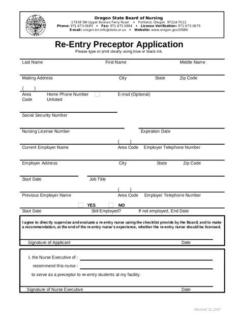 Re Entry Preceptor Application Doc Template Pdffiller