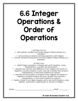 Integer Operations Order Of Operations Guided Notes By Teacher Tay