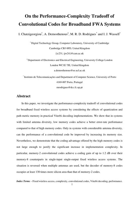 Pdf Performance Complexity Tradeoff Of Convolutional Codes For